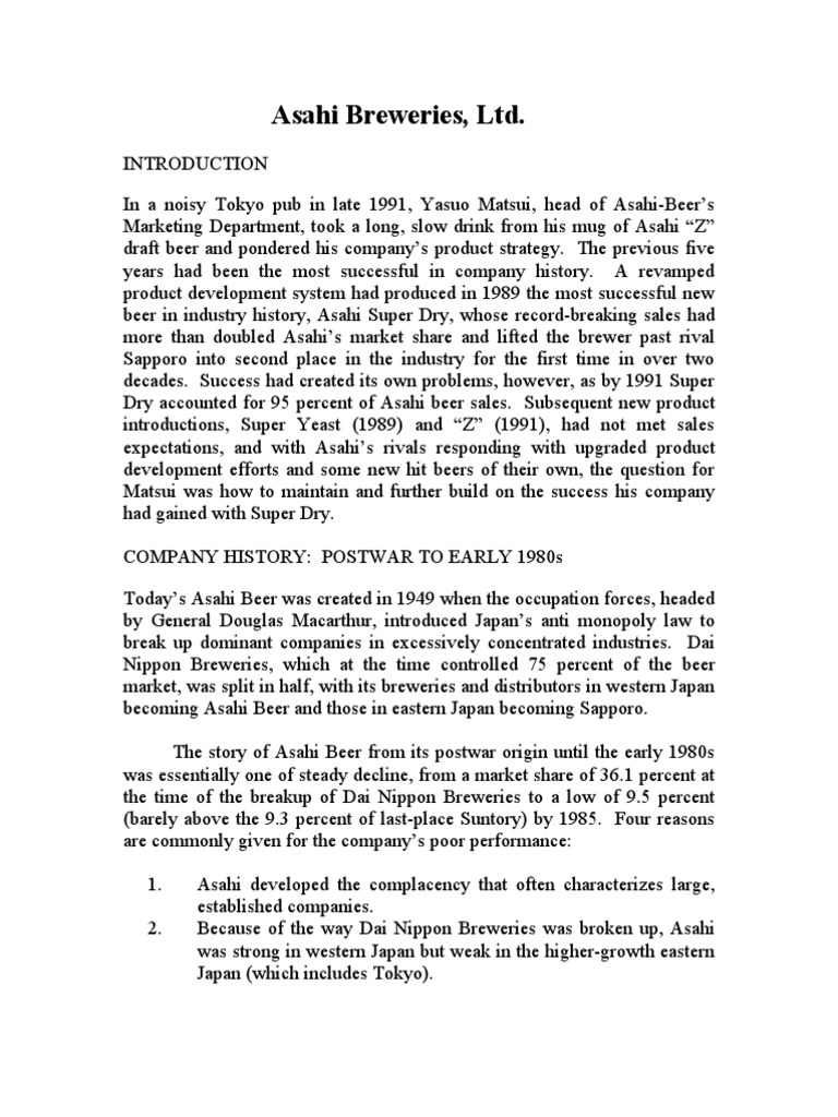 Case Asahi Breweries | PDF | Marketing | Dividend