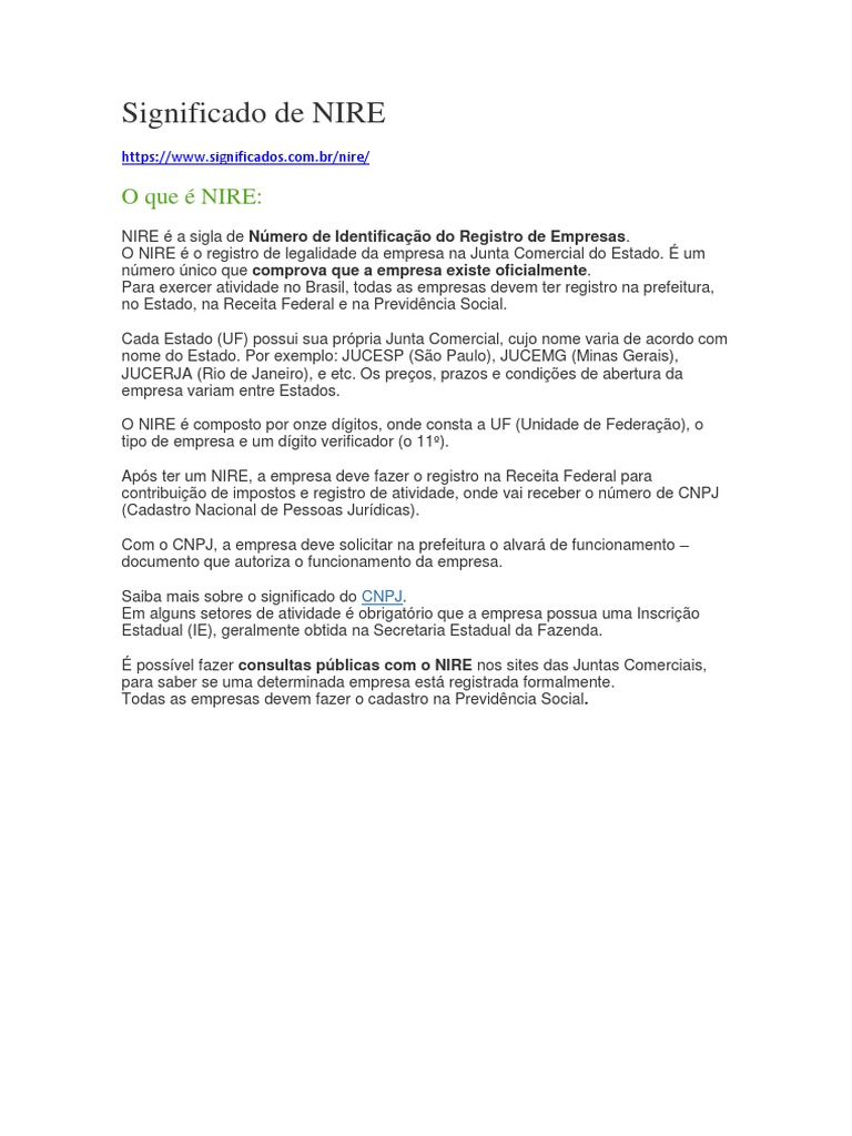Significado de NIRE | PDF | Direito