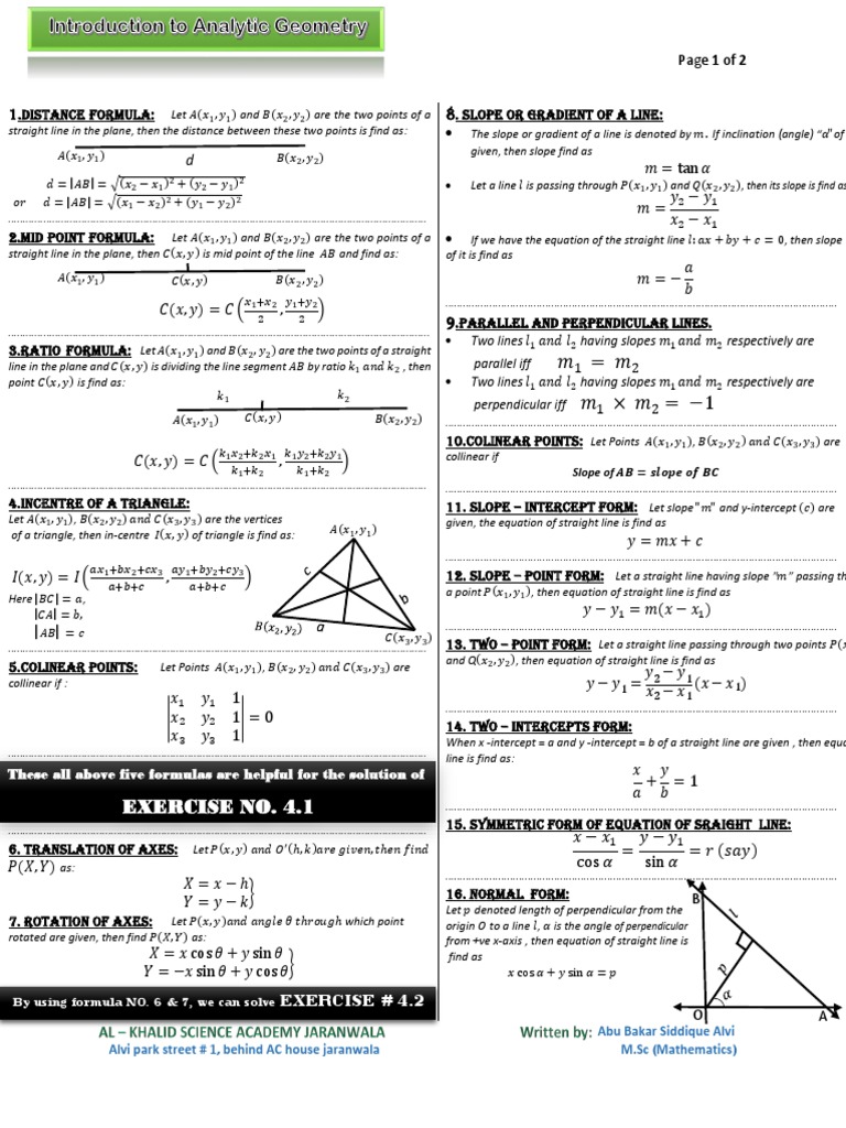 CH 4 All Formulas (Introduction To Analytic Geometry) | PDF | Line ...