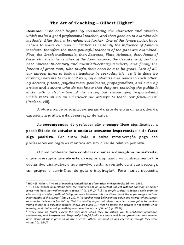 The Art of Teaching - Gilbert Highet | PDF | Cognition | Psychological ...