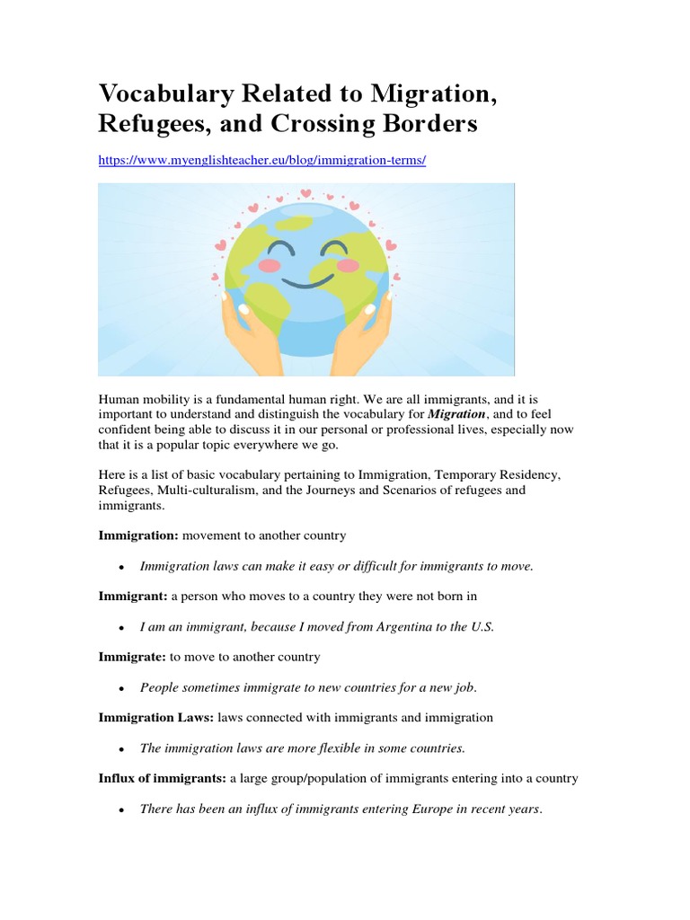 Vocabulary Related To Migration | PDF | Refugee | Immigration
