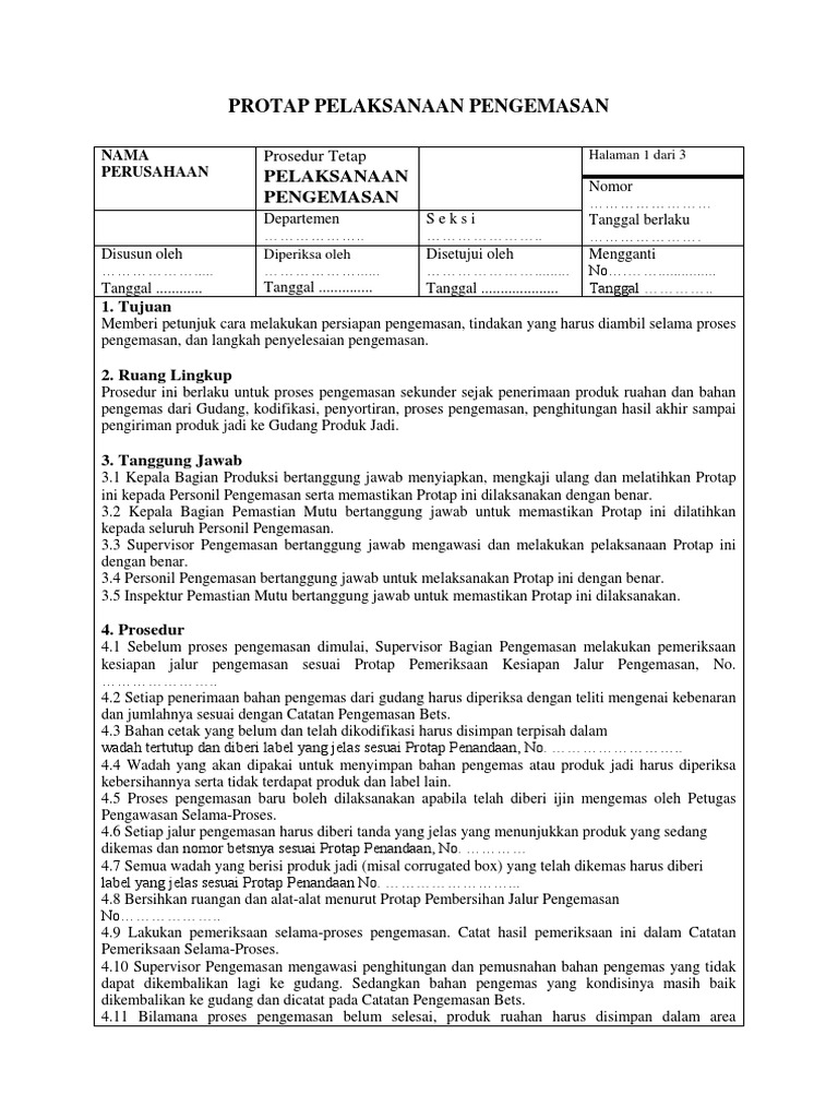 Protap Pelaksanaan Pengemasan | PDF