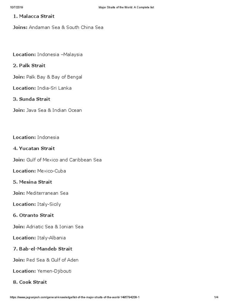 Major Straits of The World - A Complete List | PDF | Pacific Ocean ...