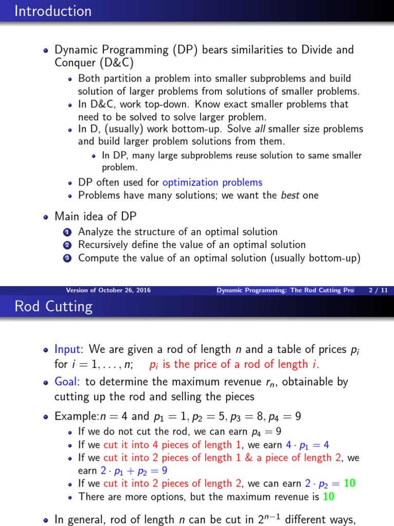 Dynamic Prog Rod Cutting | PDF | Dynamic Programming | Mathematical Optimization