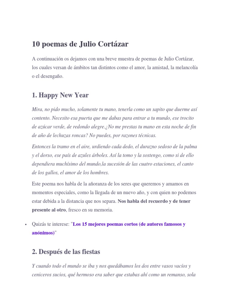 Poemas de amor de Julio Cortázar | PDF | Naturaleza