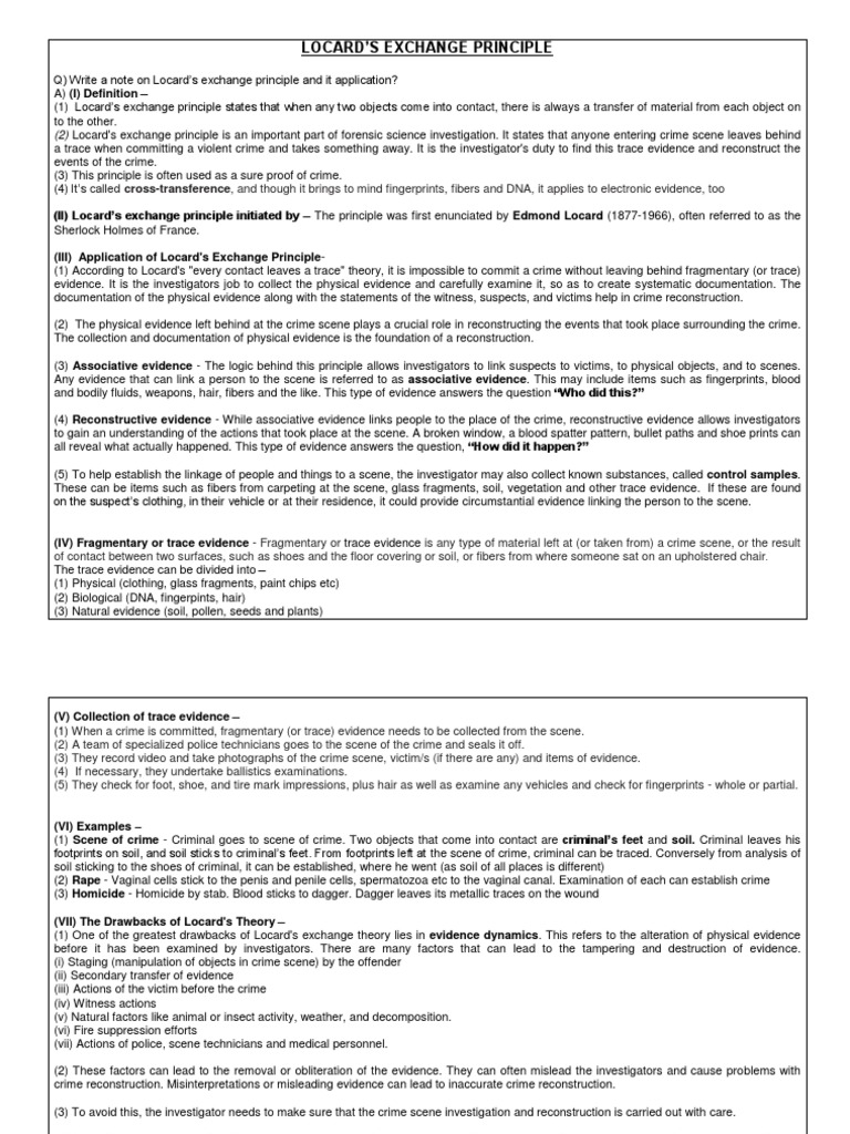 Locards Exchange Principle & Its Applicaiton | PDF | Crime Scene ...