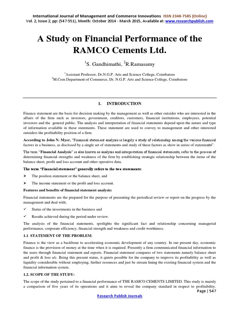 Financial Performance of Ramco Cements | PDF | Balance Sheet | Income ...