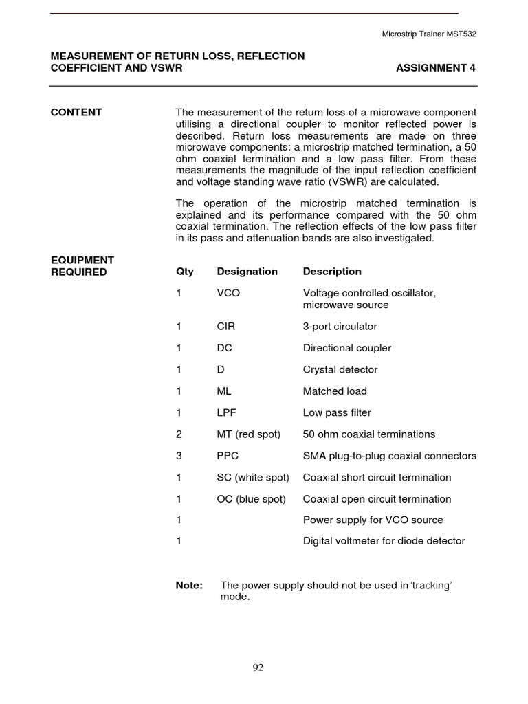 Lab 6 Measurement of Return Loss, Reflection | PDF | Electronic ...
