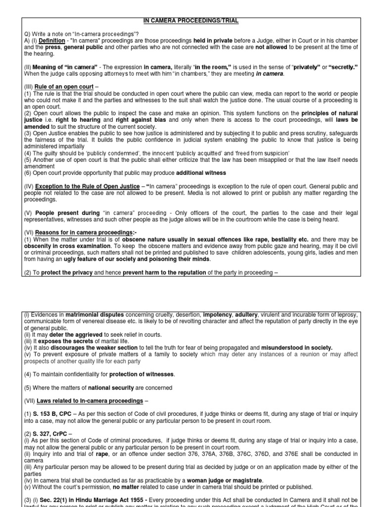 In Camera Trial Or Proceedings Pdf In Camera Judge