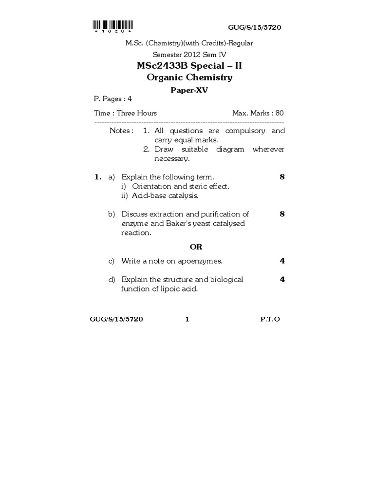 MSc2433B Special - II Organic Chemistry Paper-XV PDF | PDF | Chemical ...