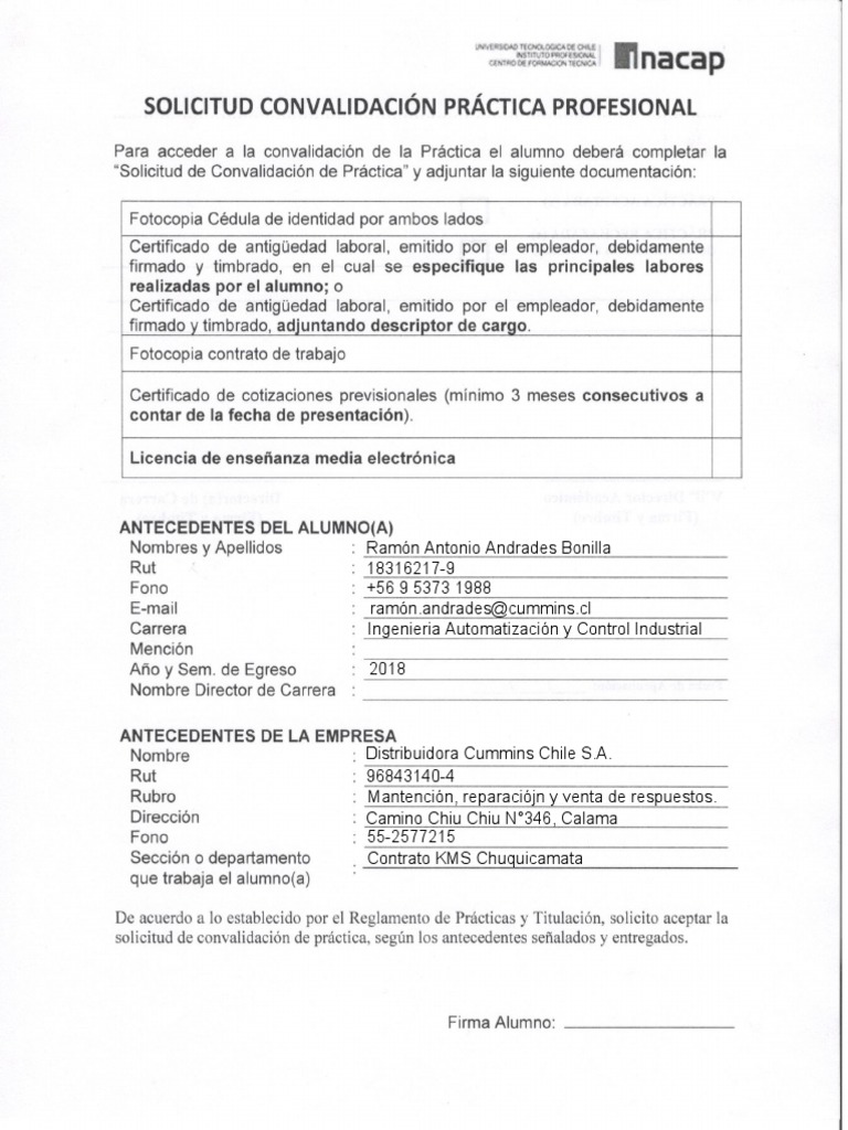 Solicitud Convalidación Práctica Profesional | PDF