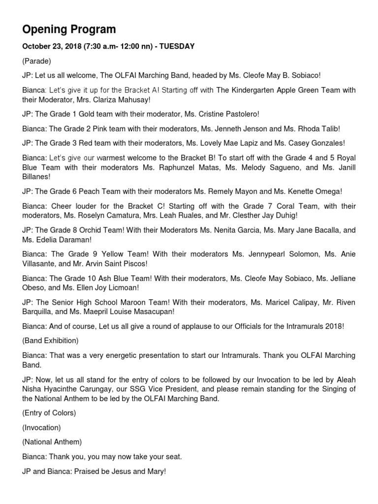 Intramurals Hosting Script | PDF | Leisure | Athletic Sports