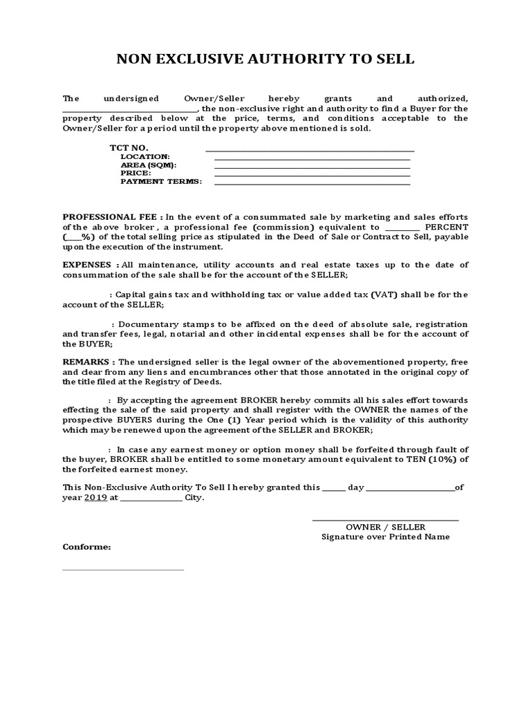 Non-Exclusive Property Sale Agreement | PDF | Sales | Deed