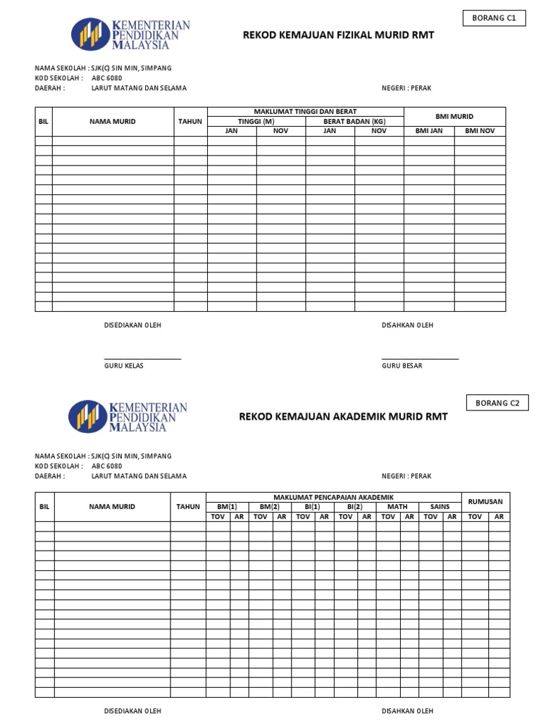 Borang C1 C2 - REKOD KEMAJUAN | PDF