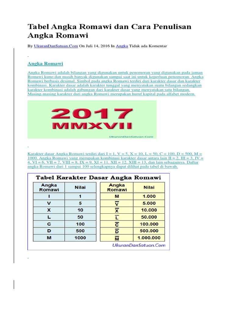 Tabel Angka Romawi Dan Cara Penulisan Angka Romawi | PDF