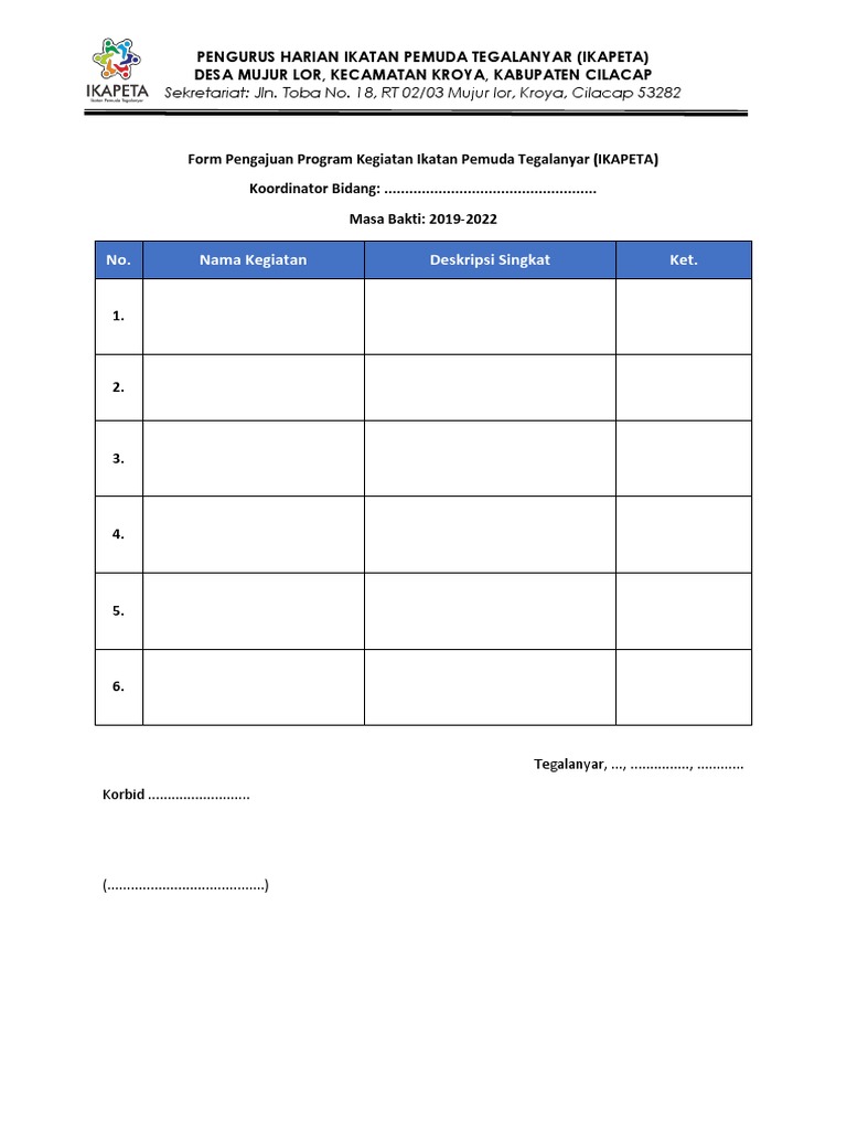 Form Pengajuan Kegiatan | PDF