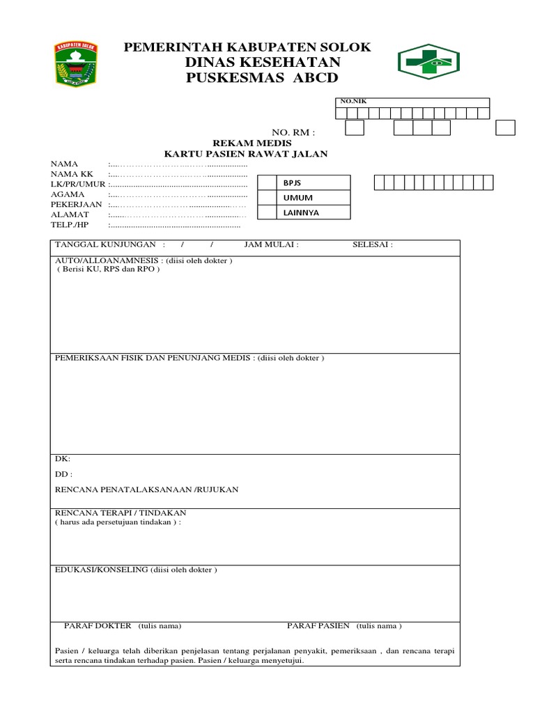 CONTOH REKAM MEDIS Baru DAN COVER MAP STATUS FAMILY FOLDER-1 | PDF