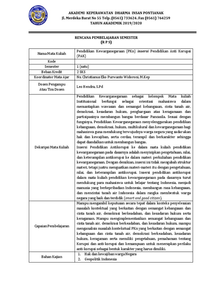 RPS PKN Insersi PAK 2019 | PDF