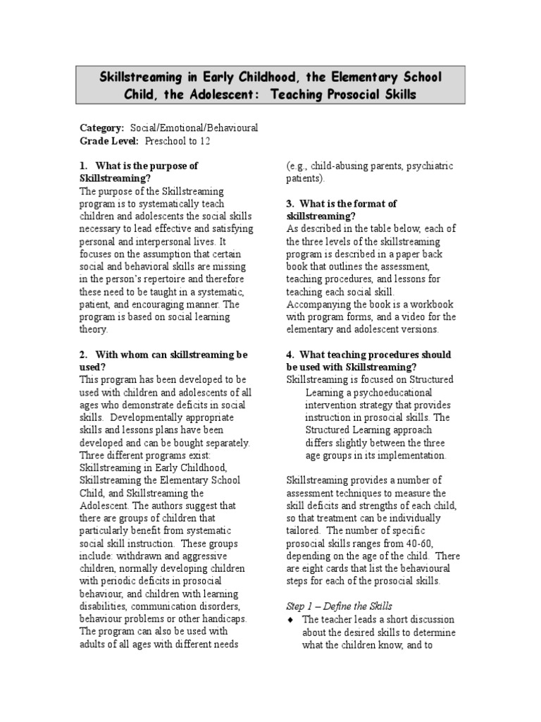 Skillstreaming | PDF | Reinforcement | Early Childhood Education