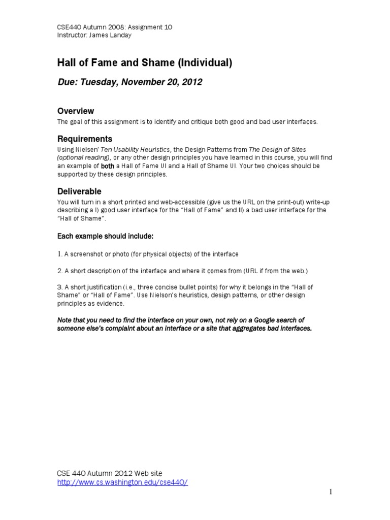 Assign10-Hall of Fame AND Shame | PDF | User Interface | Usability