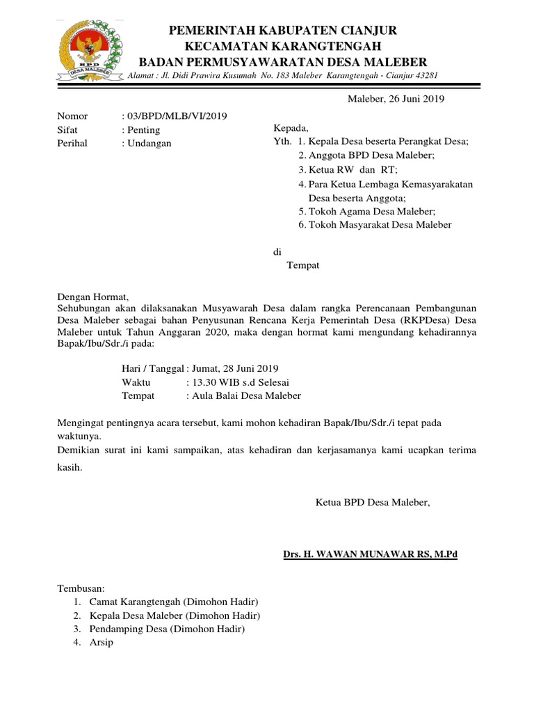 Surat Undangan Musdes 2019 | PDF