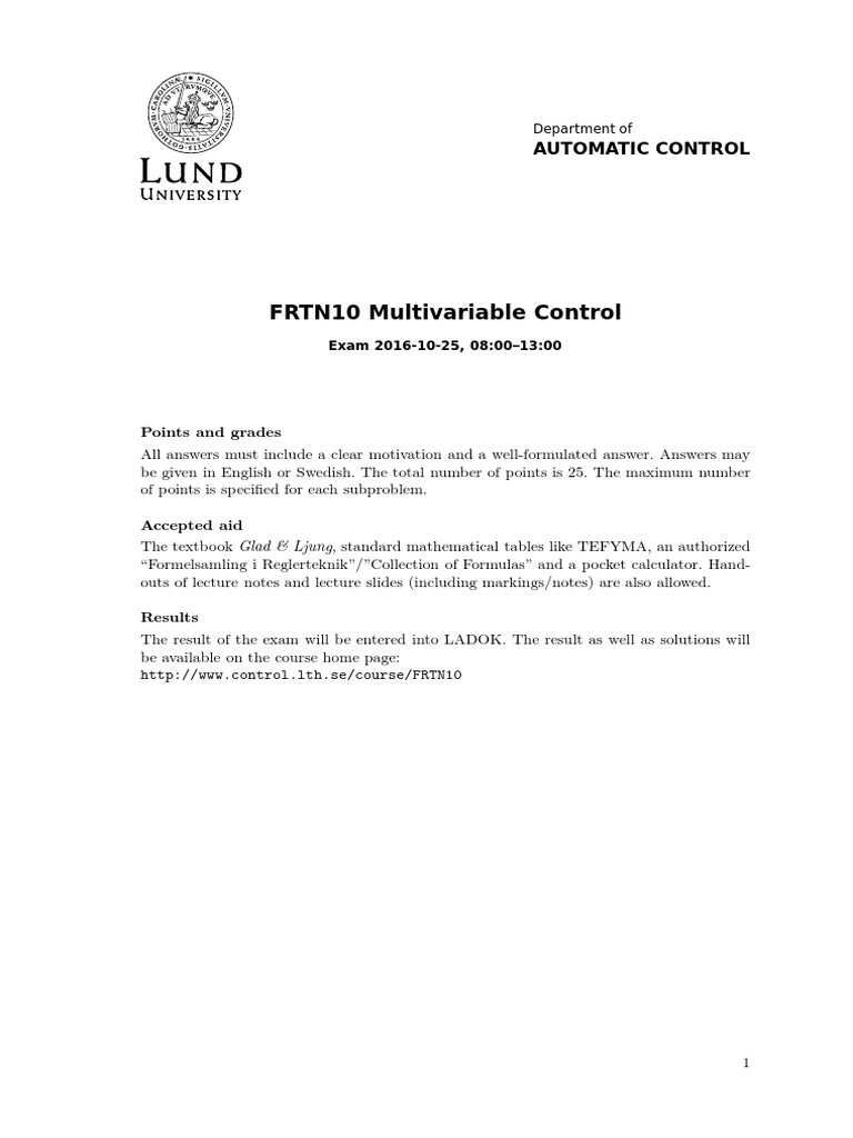 Multivariable Control | PDF | Control Theory | Feedback