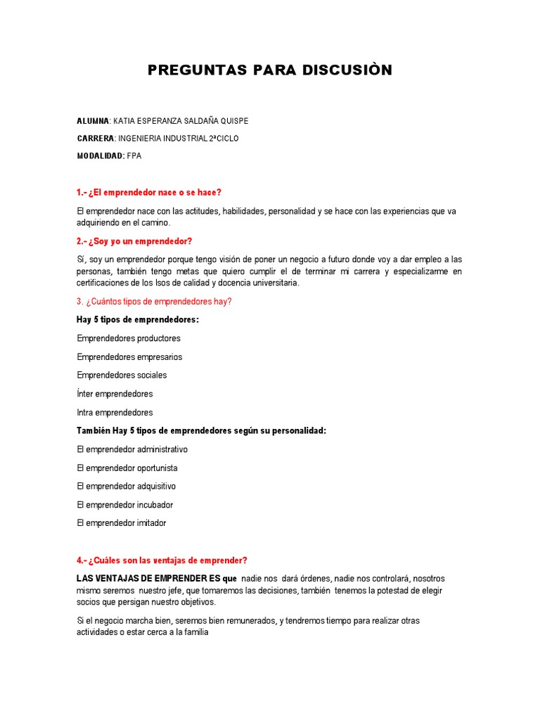 Preguntas para Discusiòn | PDF