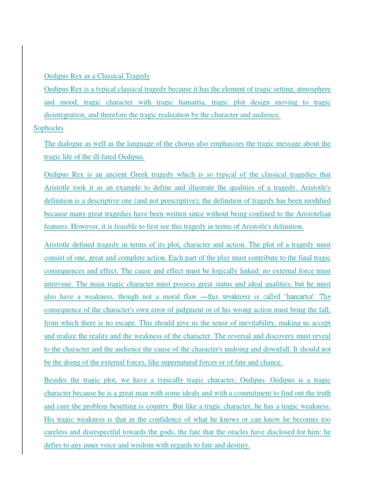 Oedipus Rex As A Classical Tragedy | PDF | Tragedy | Poetics (Aristotle)