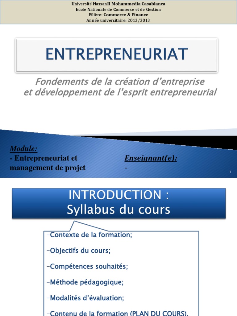 Cours D Entrepreneuriat | PDF | Entrepreneuriat | Business