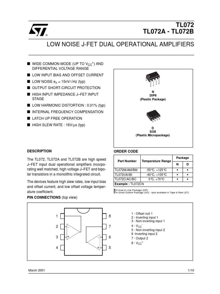 TL072CN PDF | PDF | Operational Amplifier | Amplifier