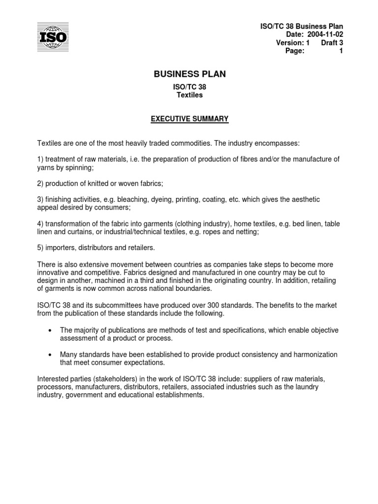 Business Plan For Textiles | PDF | International Organization For ...
