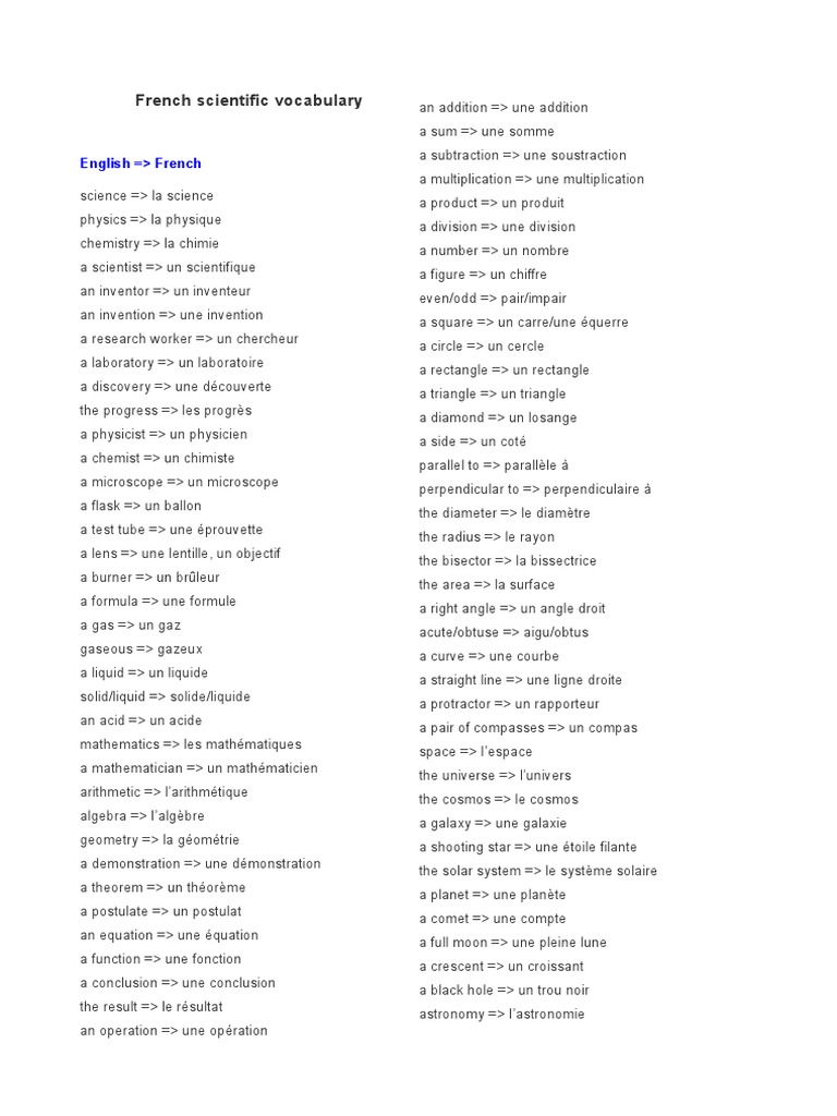 Vocabulaire scientifique français-anglais | PDF | Mathématiques ...