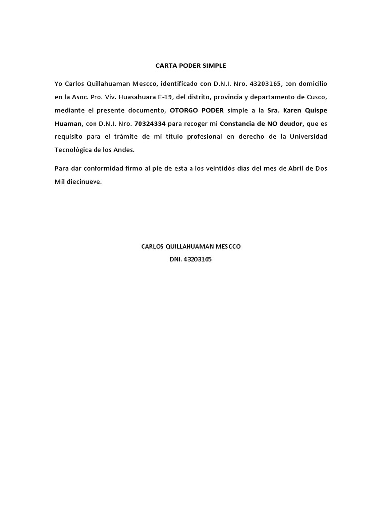 Carta Poder para Recoger Documentos | PDF | Derecho