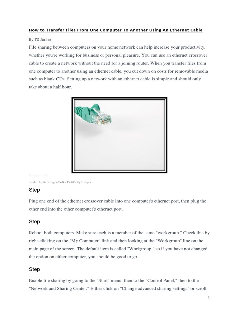 Transfer Files From One Computer To Another Using An Ethernet Cable ...