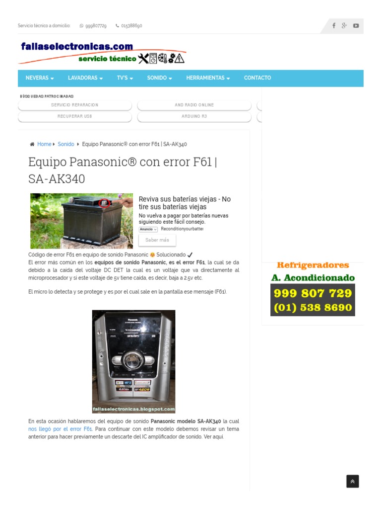 Equipo Panasonic® Con Error F61 | PDF | Altoparlante | Transistor