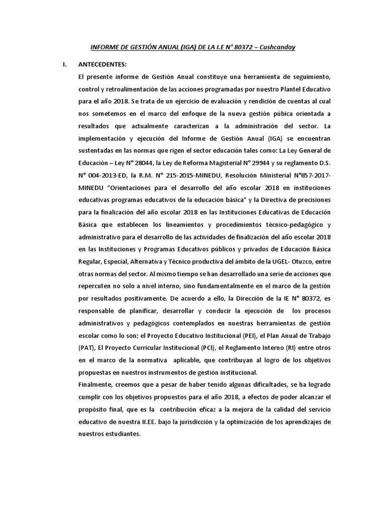 Informe de Gestión Anual | PDF | Educación primaria | Maestros