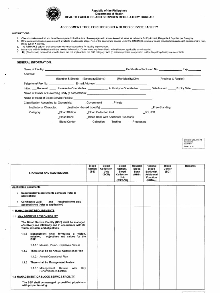 2018 Assessment Tool BSF | PDF | Blood Donation | Laboratories