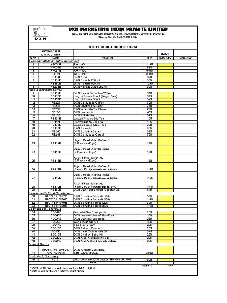 IOC Product Order Form | PDF | Food Ingredients | Foods