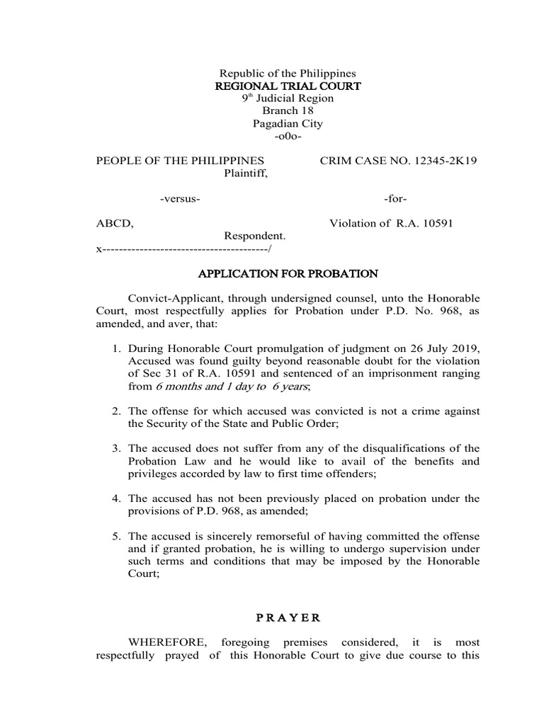 Application for Probation Order | PDF | Probation | Crime & Violence