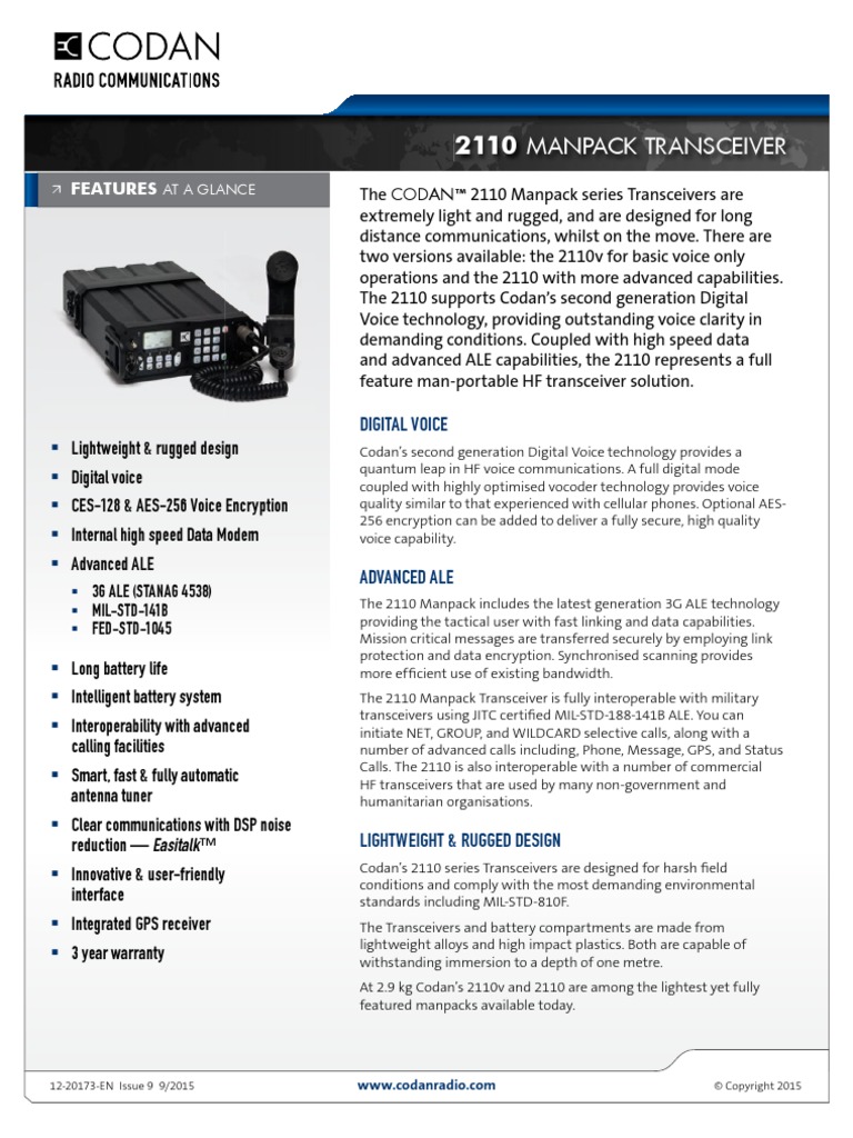 Codan 2110 Series Manpack Radio | PDF | Encryption | Telecommunications ...
