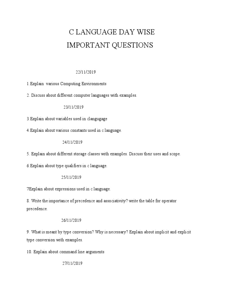C Imp Questions Pdf C Programming Language Pointer Computer 4450