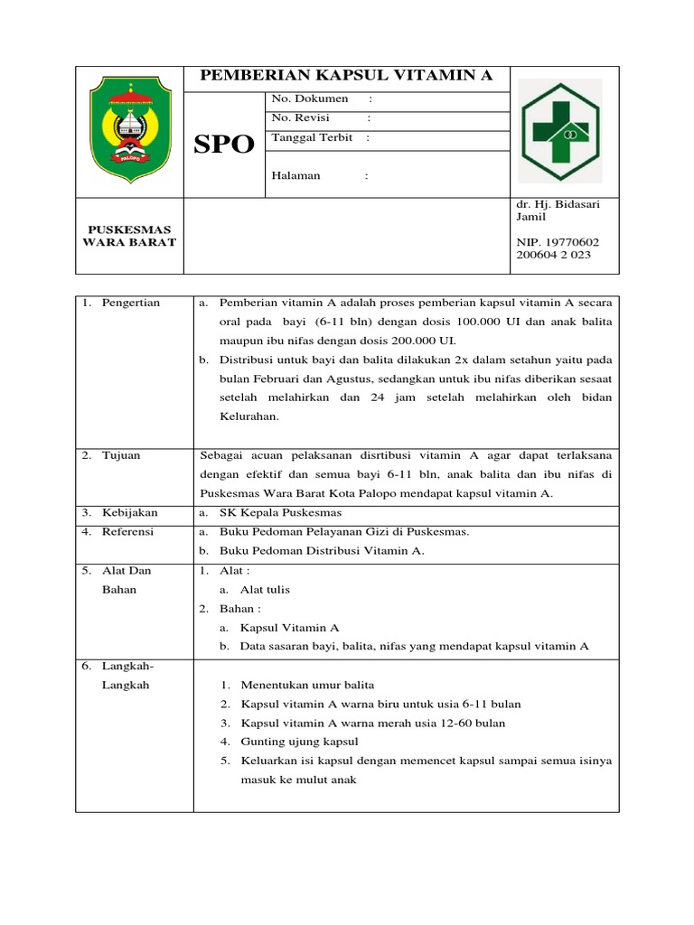 Sop Pemberian Vitamin A | PDF