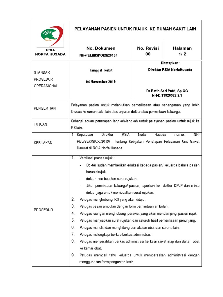 Spo Pelayanan Pasien Untuk Di Rujuk Ke RS Lain | PDF