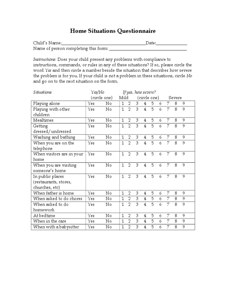 Home Situations Questionnaire | PDF