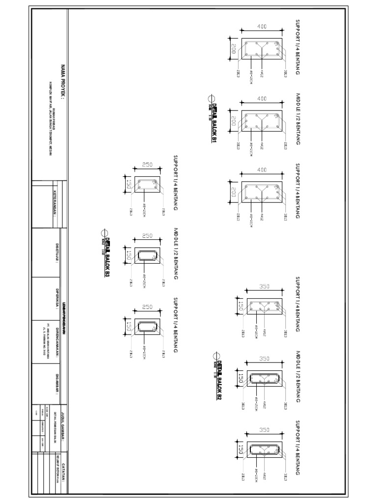 Detail Pembesian Balok B1, B2, B3 | PDF