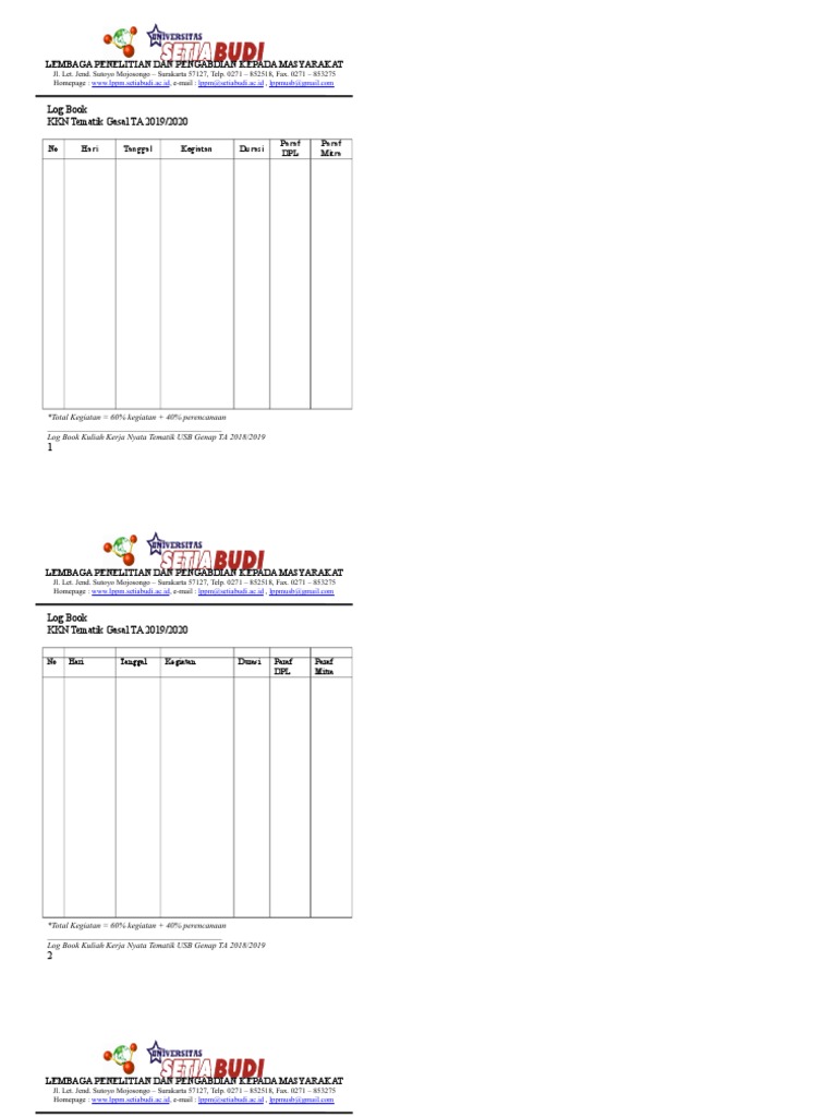 Log Book Pelaksanaan KKN 2019'2020 | PDF