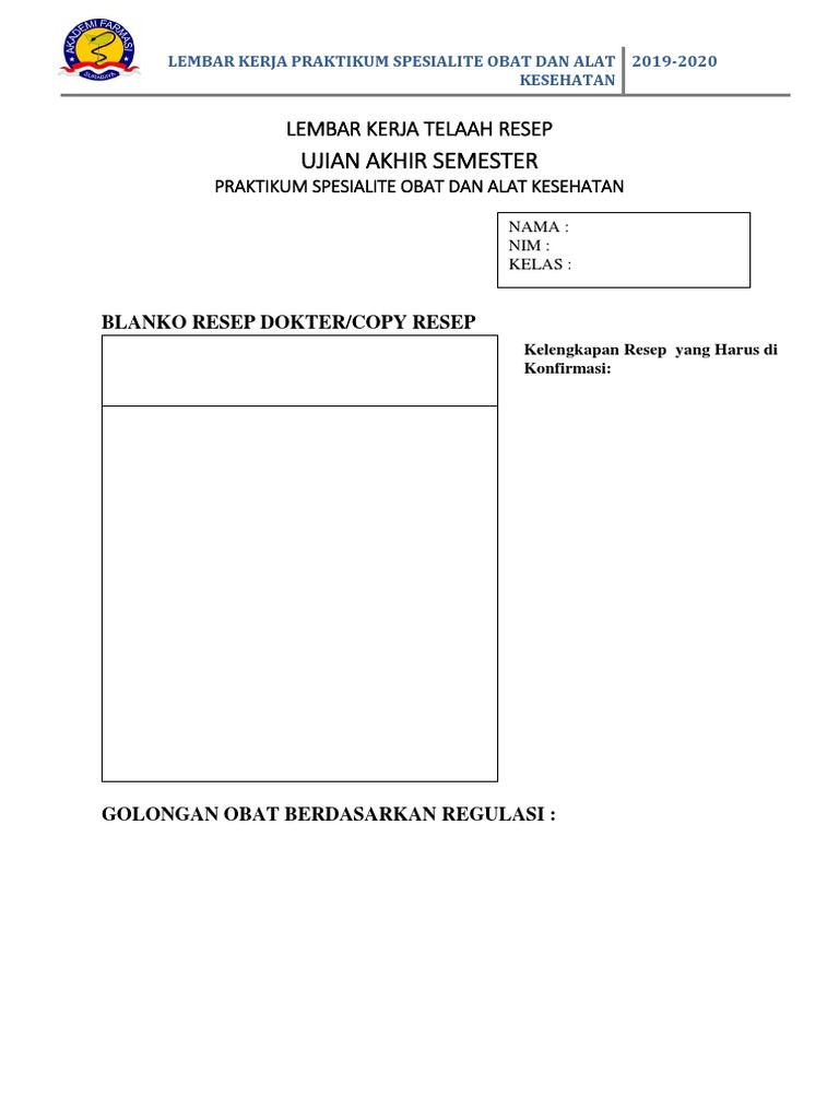 Lembar Kerja Uas Telaah Resep | PDF