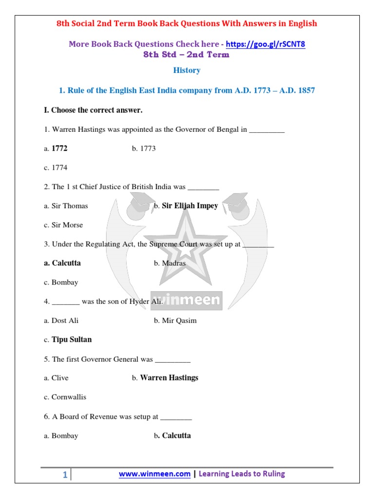 8th STD Social 2nd Term Book Back Questions With Answers In English