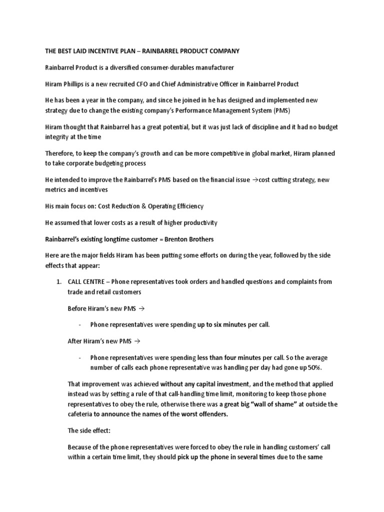 THE BEST LAID INCENTIVE PLAN (Group Case Study) | PDF | Layoff | Sales