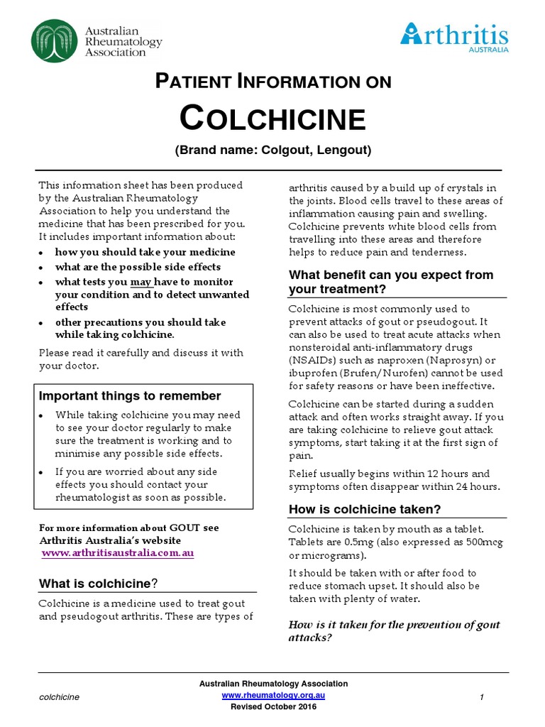 Colchicine: Usage and Side Effects Guide | PDF | Gout | Nonsteroidal ...